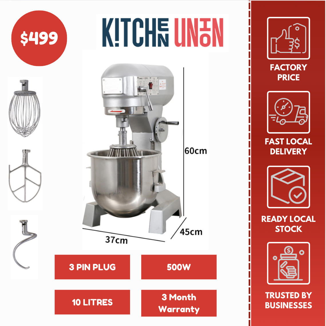 Premium Commercial Standing Dough Mixer 10L + Free Accessories ...
